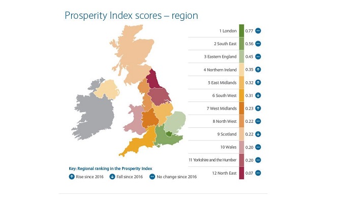 Barclays map showing levels of prosperity by UK region